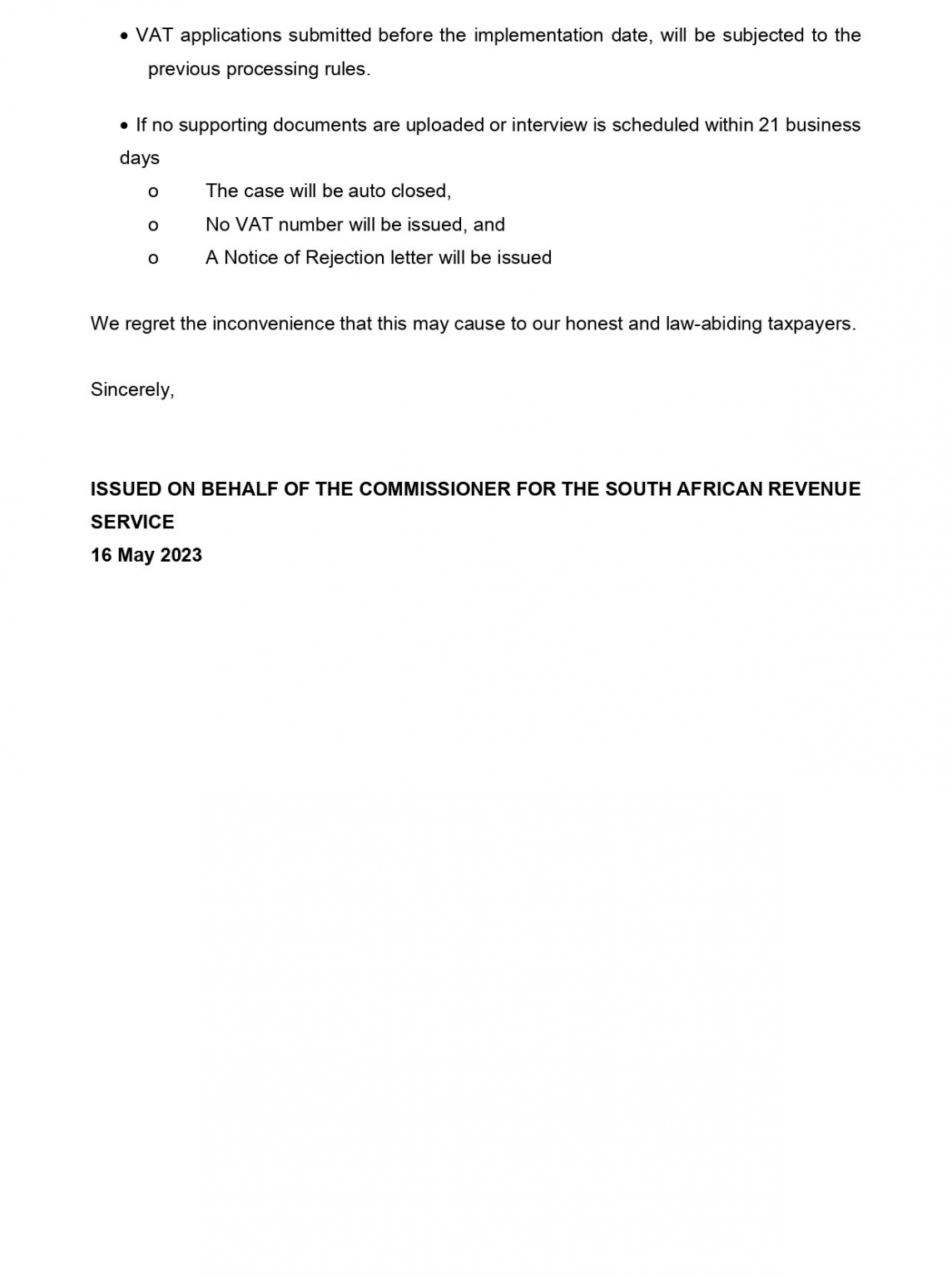 SARS Notice: Implementation of New Stringent VAT Registration Process ...